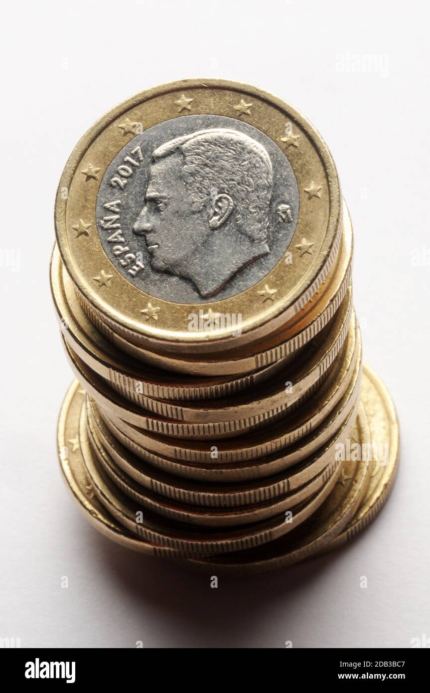 Stack of spanish euros on white background Stock Photo - Alamy