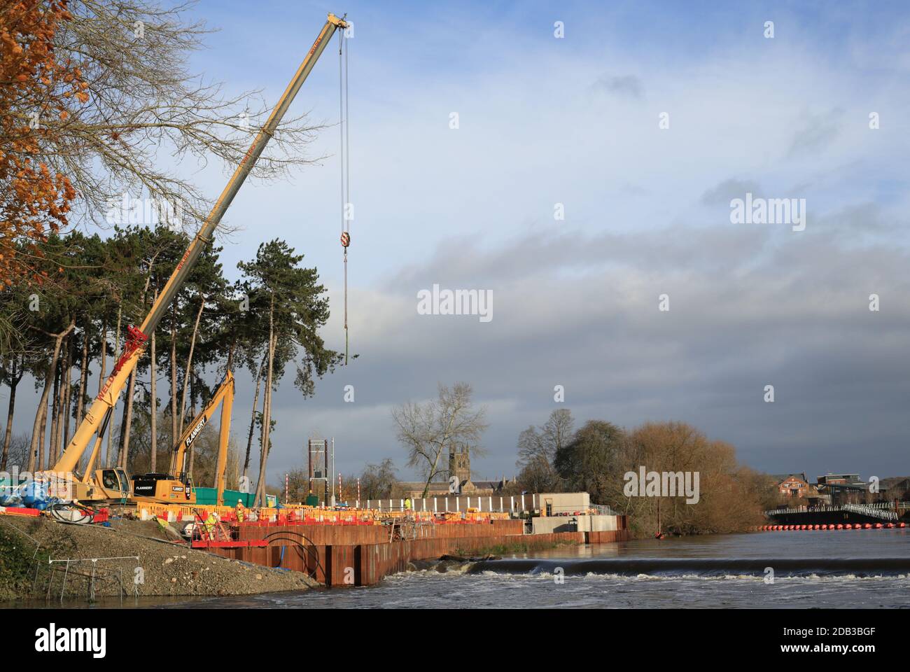 Construction work on the Fish pass at Diglis weir on the river Severn ...