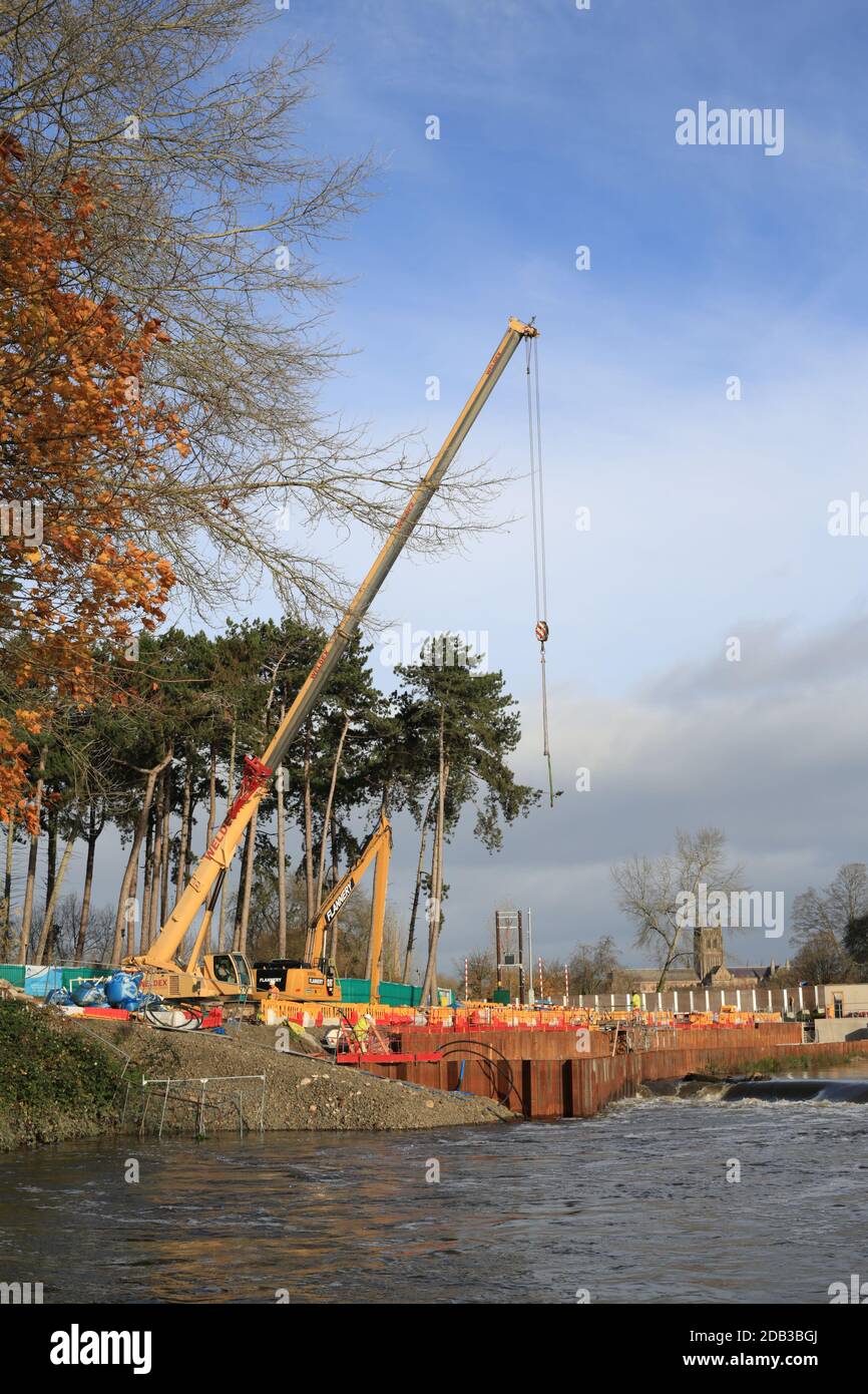 Construction work on the Fish pass at Diglis weir on the river Severn ...