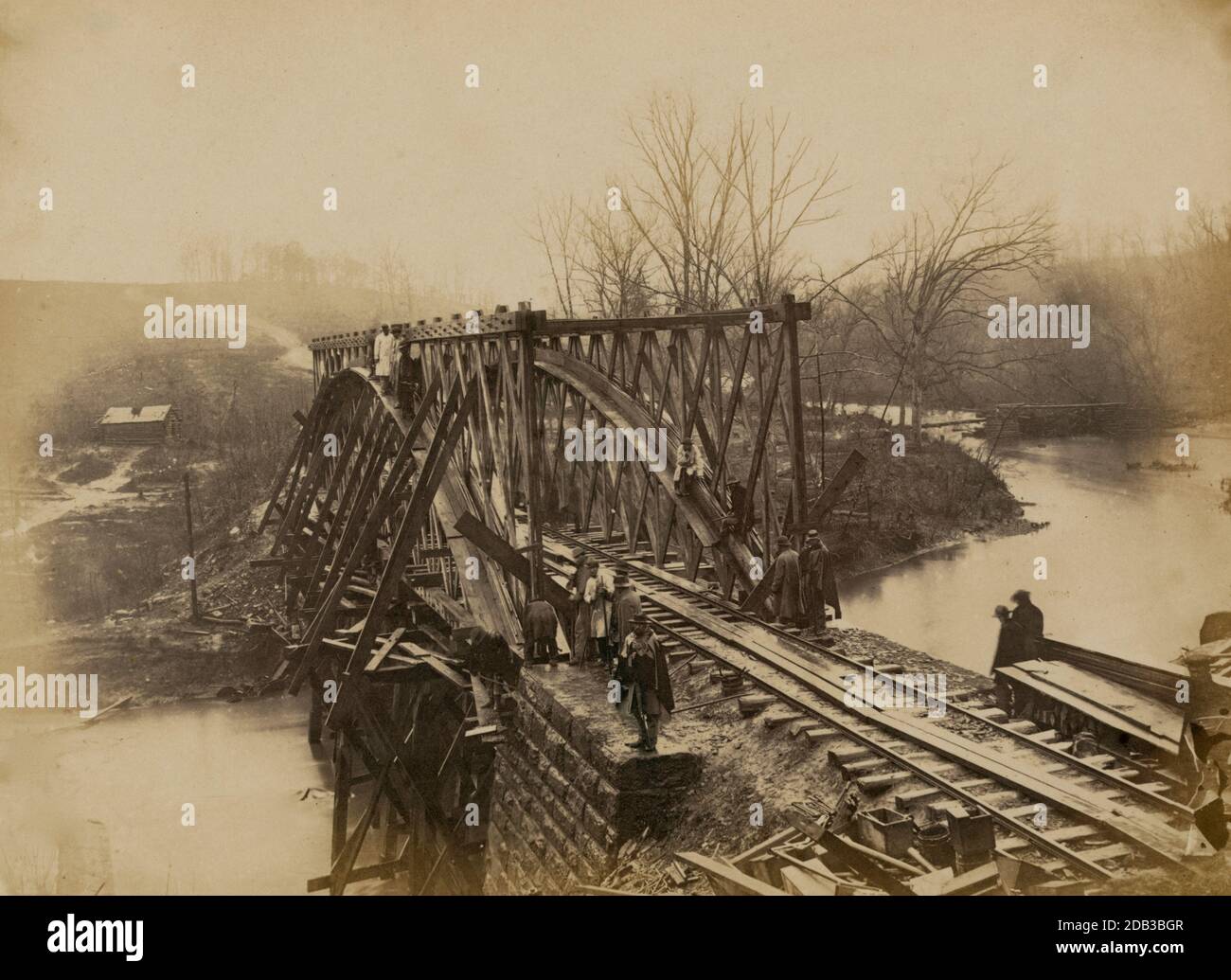 Part of construction corps building new military truss bridge across ...