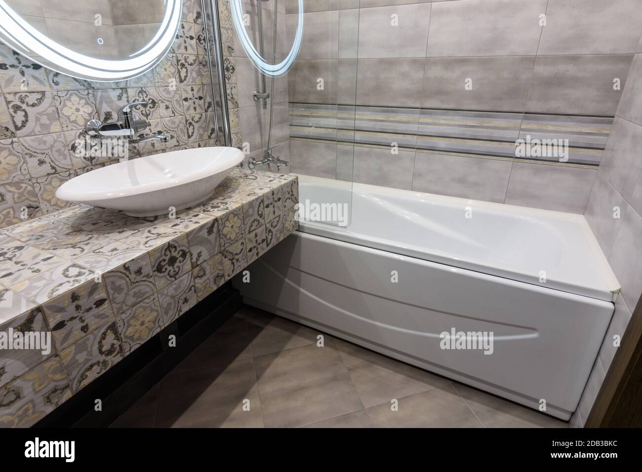 The interior of a stylish compact bathroom Stock Photo - Alamy