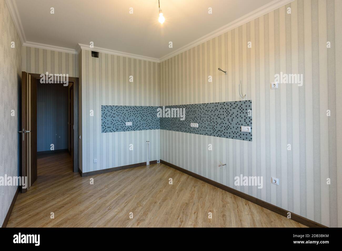 The interior of the future kitchen without furniture, prepared a place ...