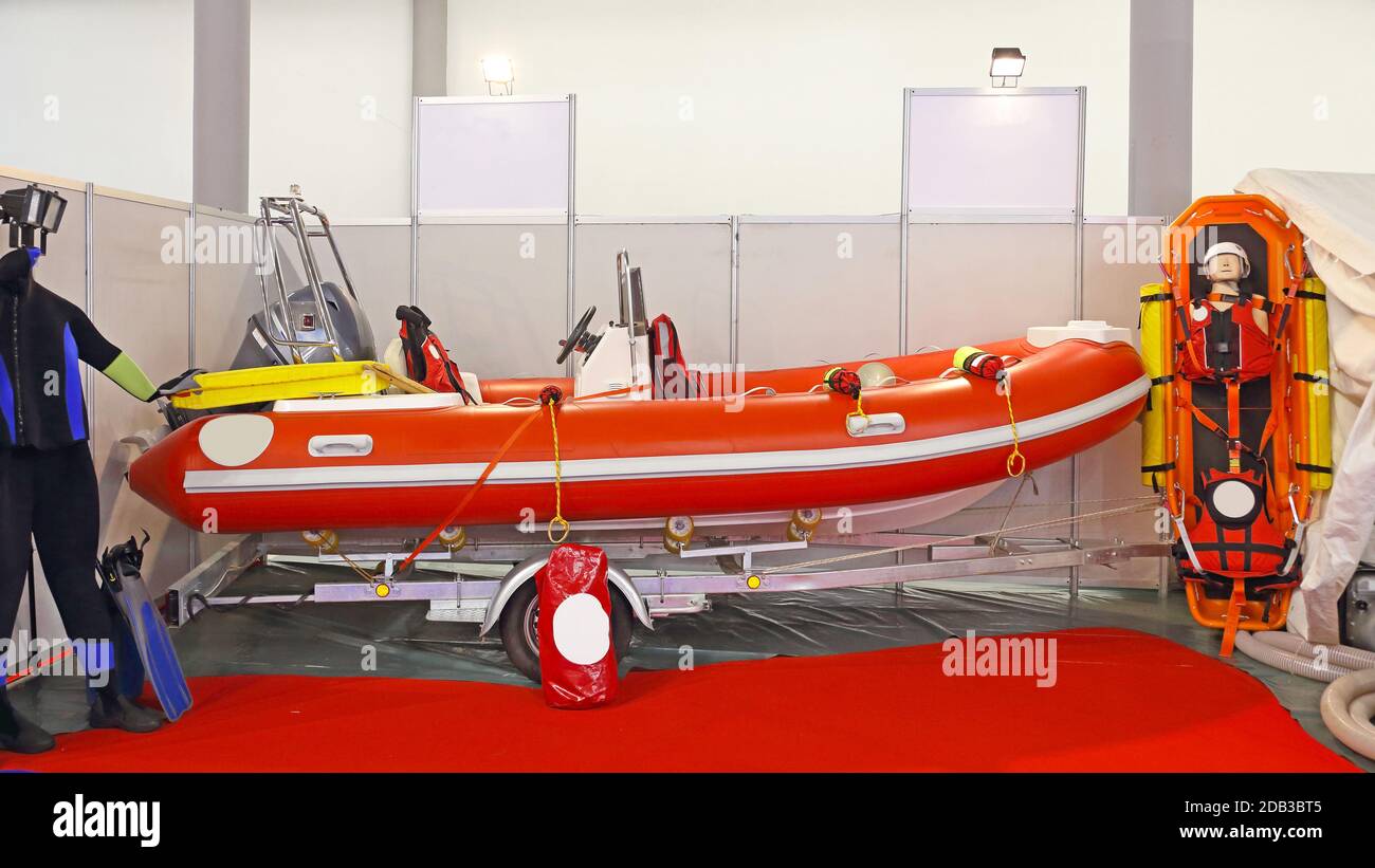 First Responder Equipment With Boat at Trailer Stock Photo - Alamy