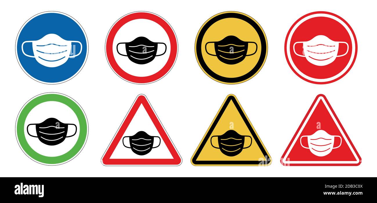 Different respiratory protection and face mask warning signs set vector ...