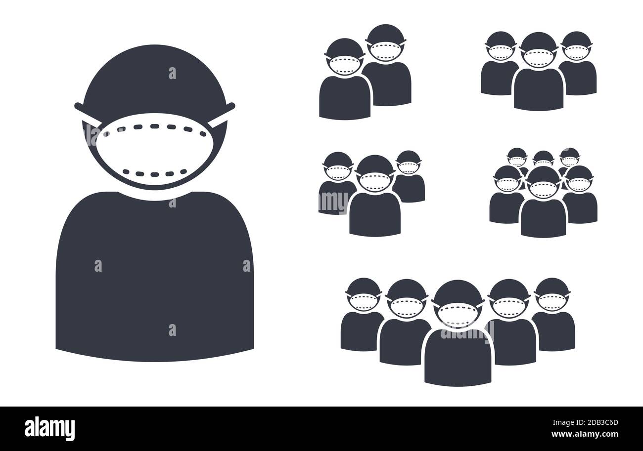 People with face masks icons. Virus protection facemask required symbol ...