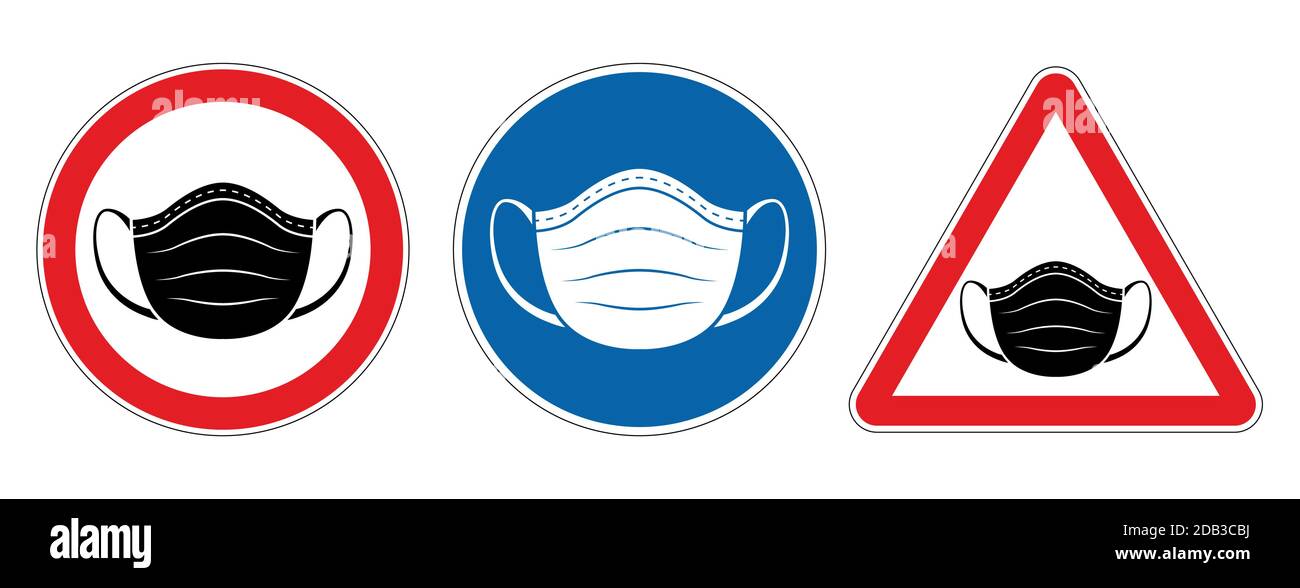 Different face mask requirement warning symbol signs vector ...