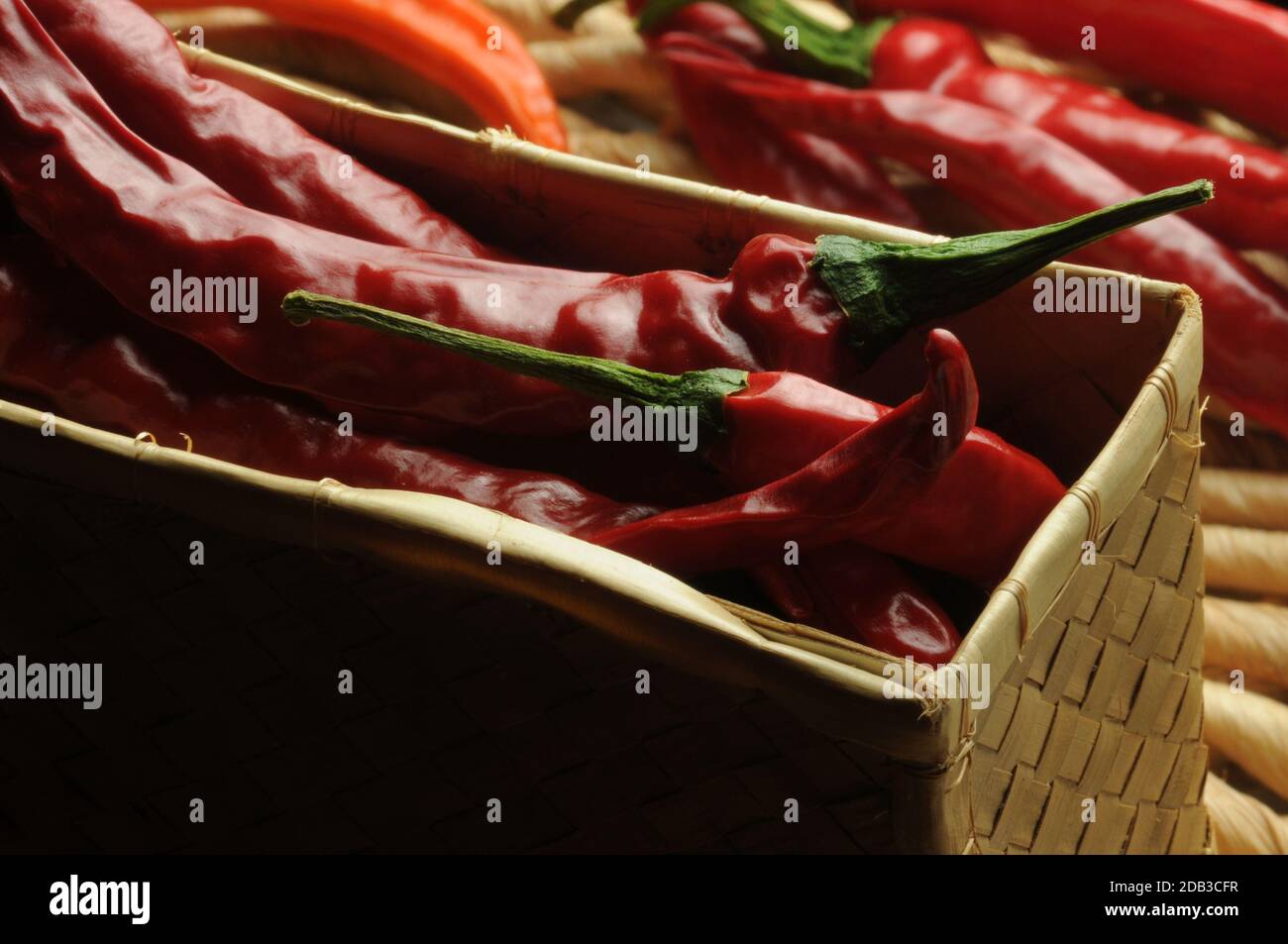 Hot peppers in the box Stock Photo - Alamy