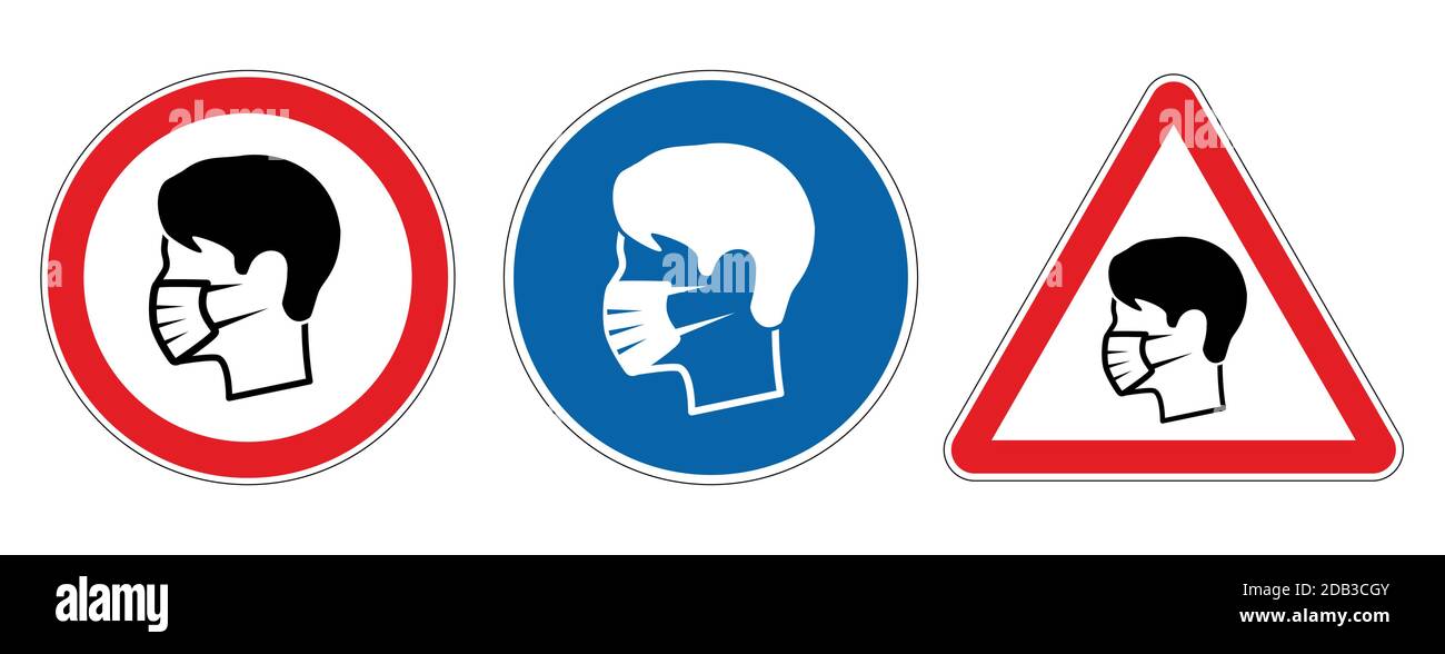 Different face mask protection required caution and warning signs ...