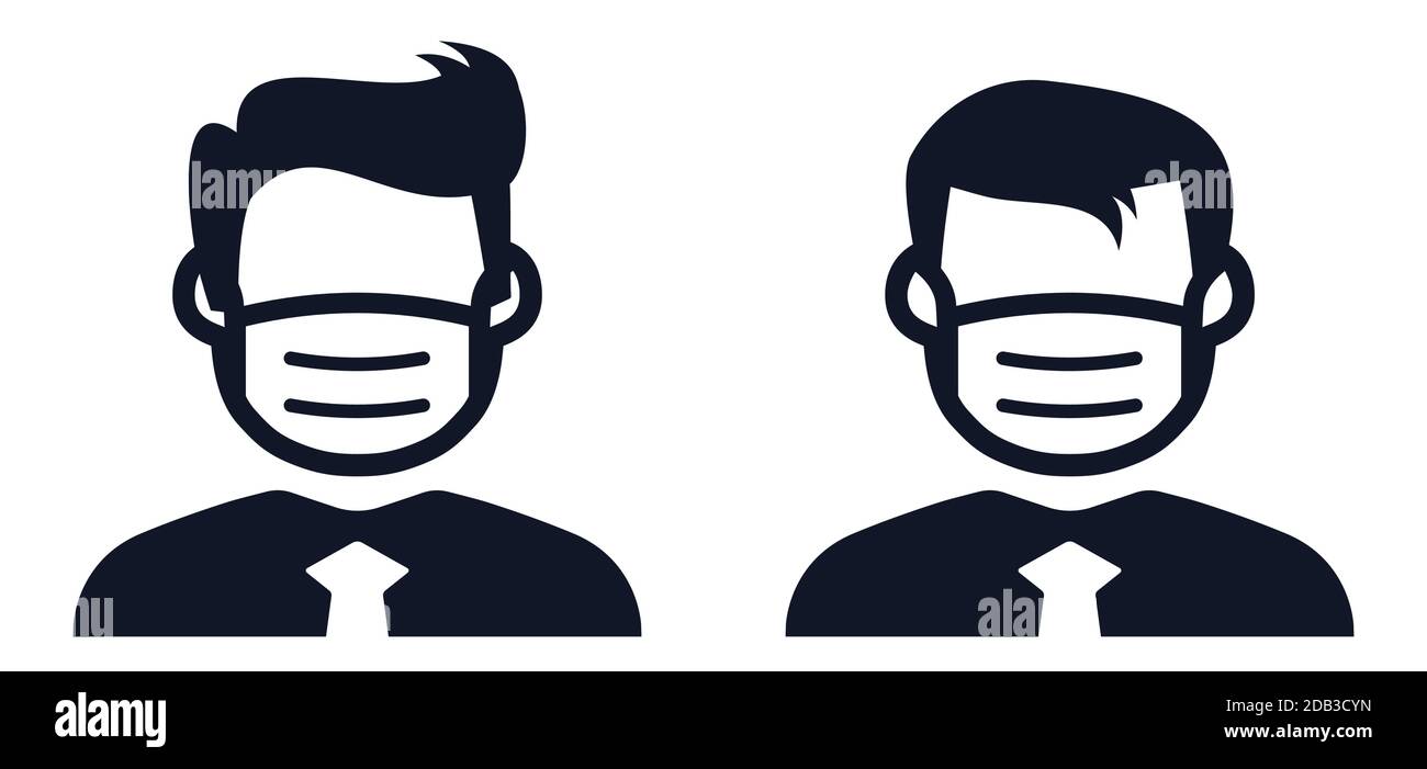 Business men with tie and virus protection face mask symbols vector ...