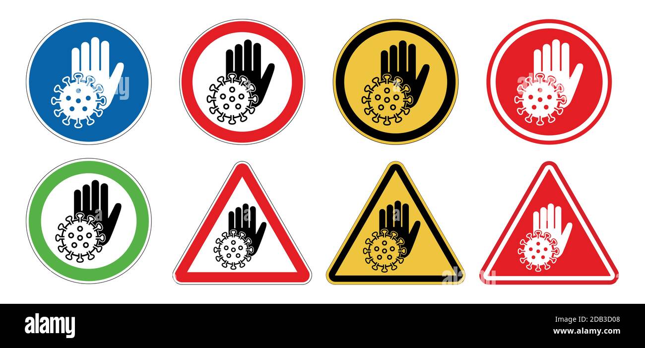 Stop the covid corona virus and fight corona warning sign. Hand palm ...