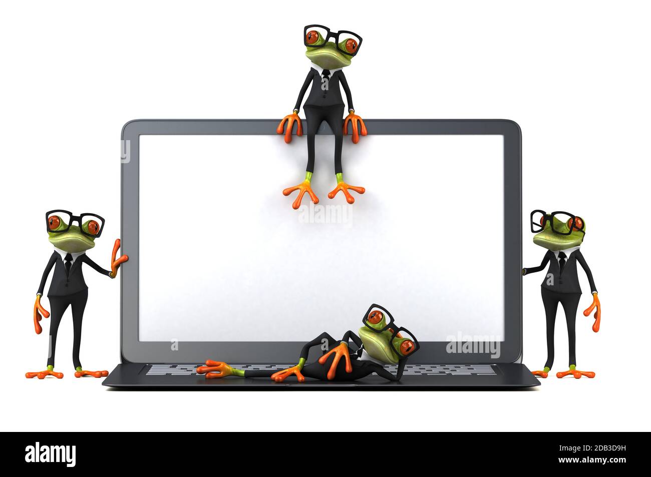 3D Illustration of green frogs next to a laptop Stock Photo - Alamy