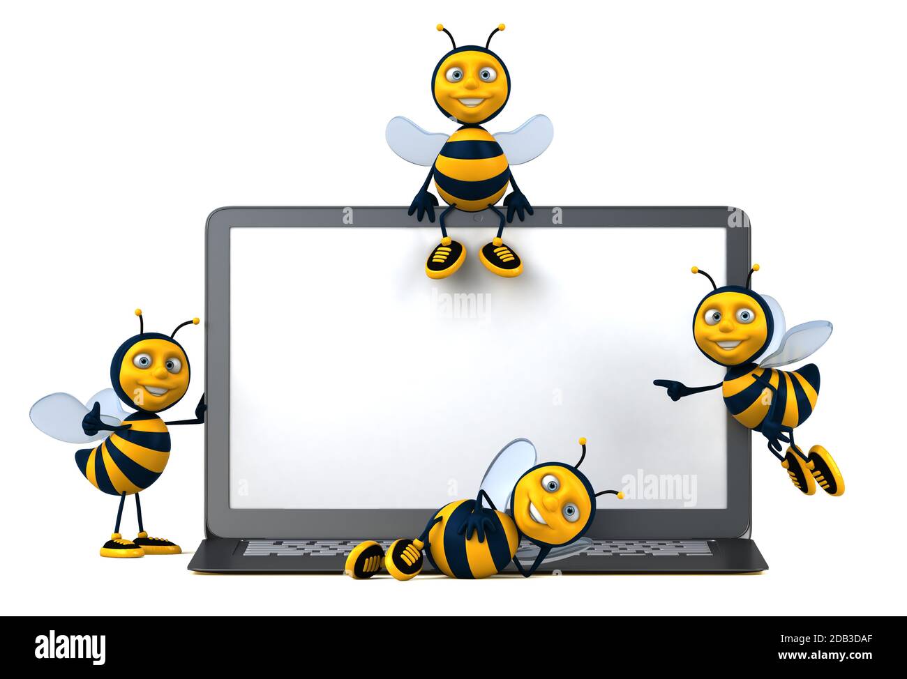 3D Illustration of fun bees next to a laptop Stock Photo - Alamy