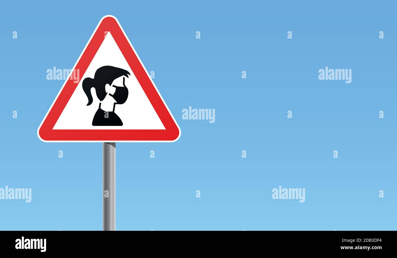 Woman with face mask protection warning sign vector illustration Stock ...