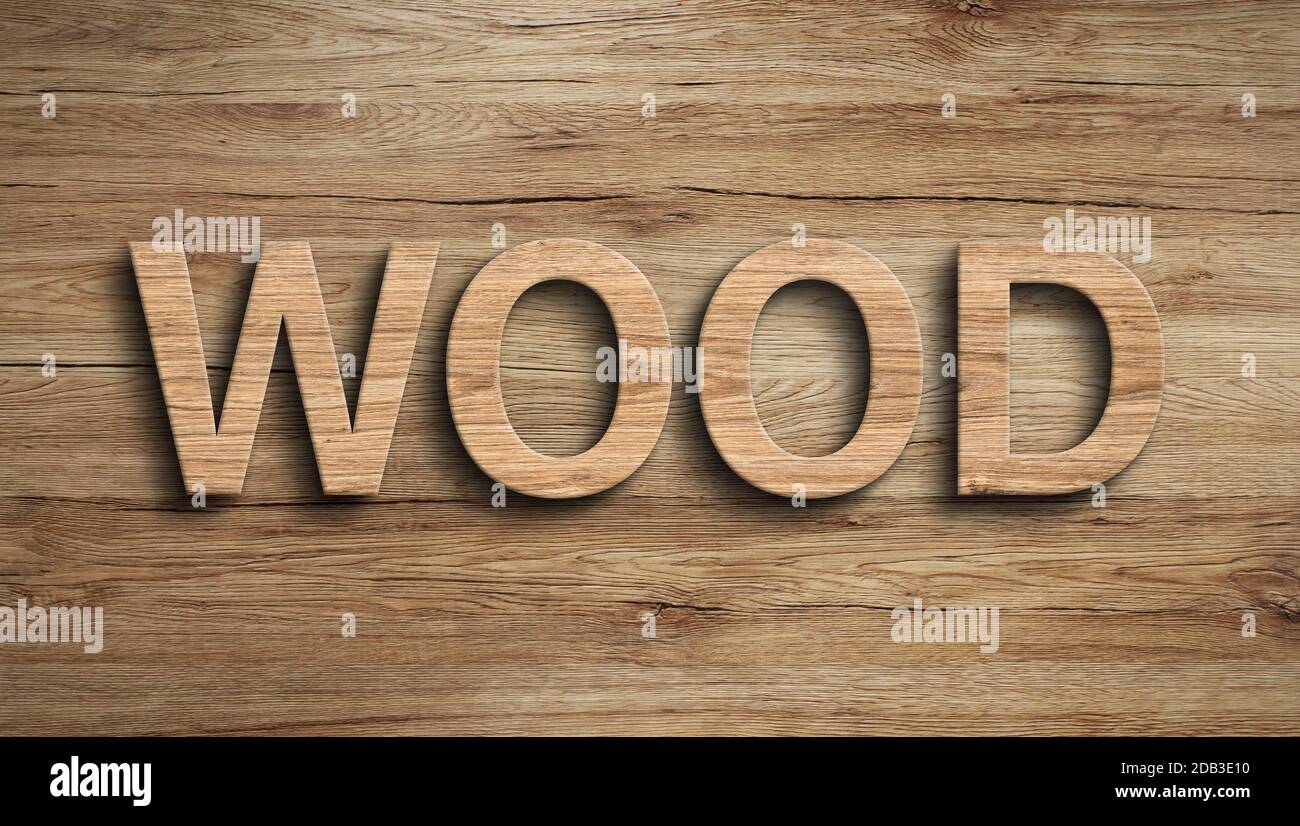 Wooden textured 3d animeted word wood with light and shadows Stock ...