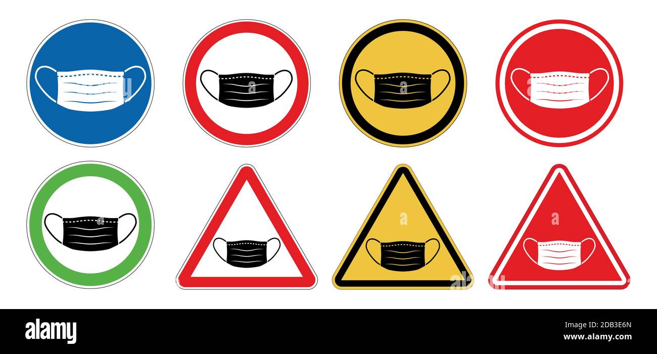 Different face mask warning signs set vector illustration Stock Vector ...