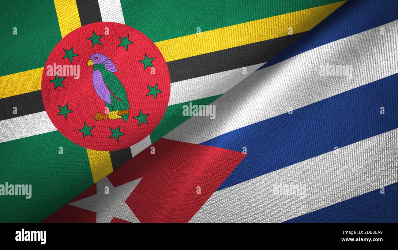 Dominica and Cuba two flags textile cloth, fabric texture Stock Photo ...