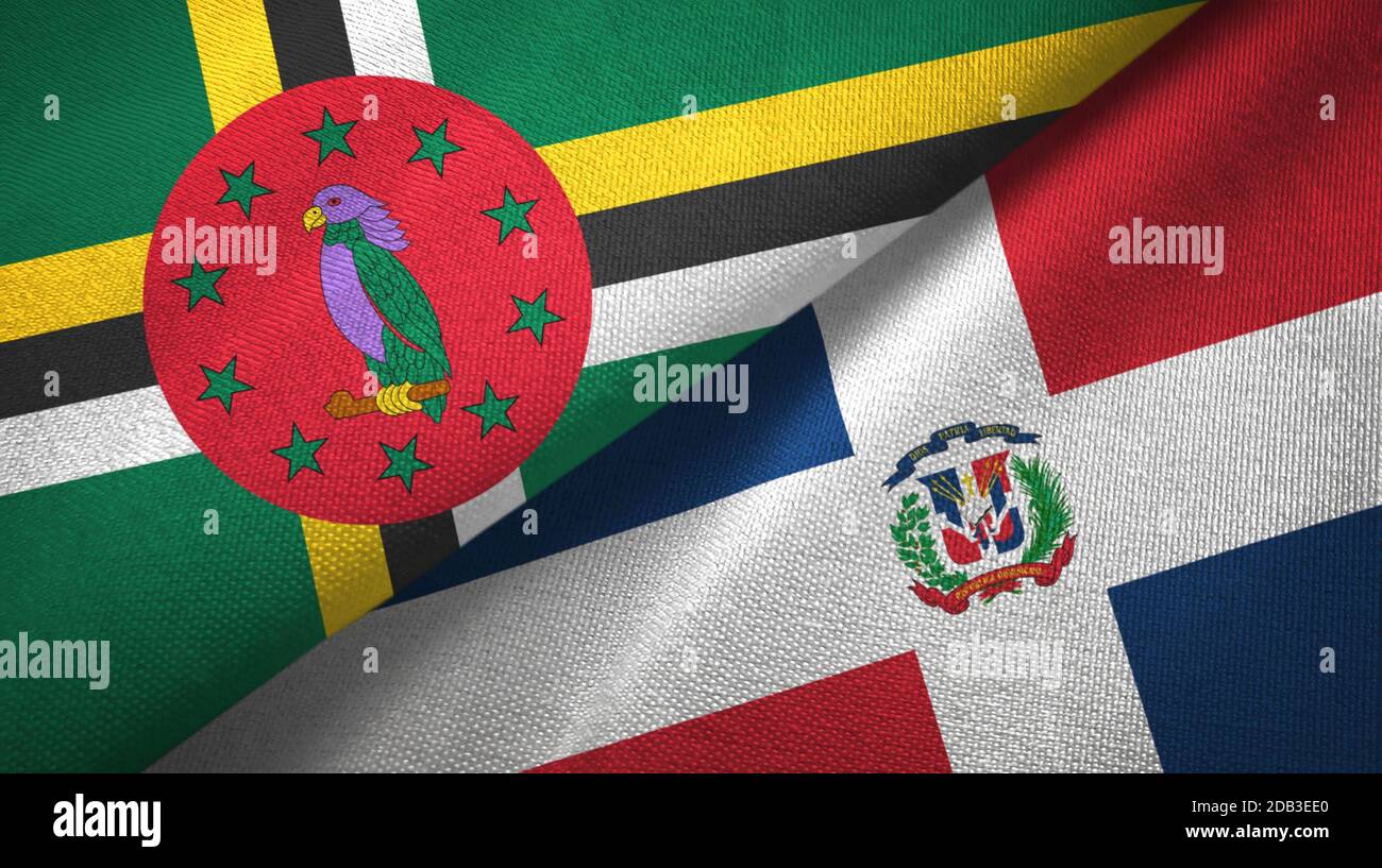 Dominica and Dominican Republic two flags textile cloth, fabric texture ...