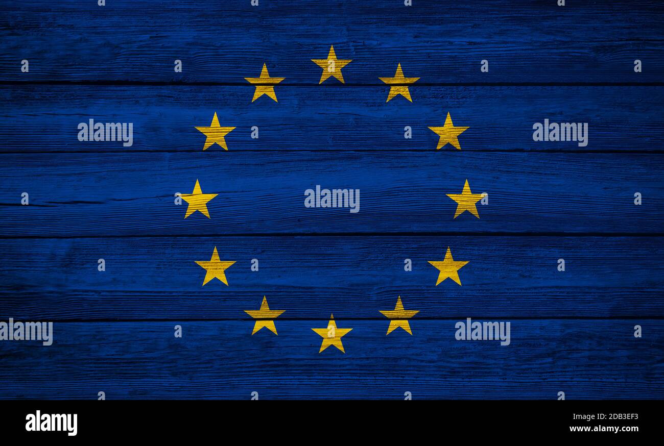 European union flag colors painted on old wooden plank background Stock ...