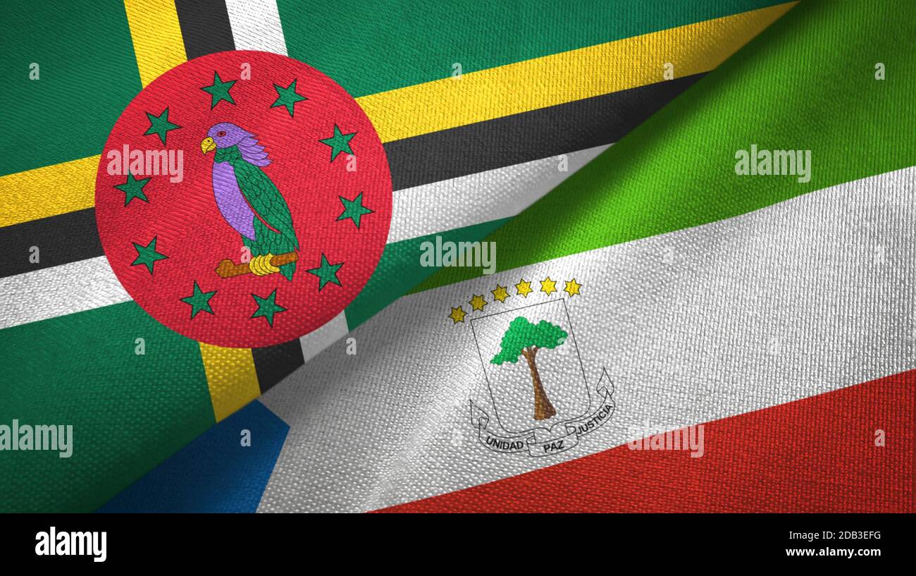 Dominica and Equatorial Guinea two flags textile cloth, fabric texture ...
