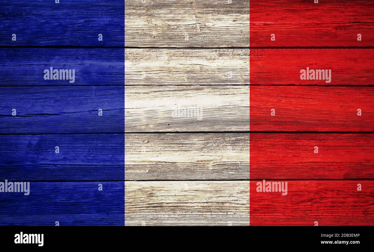 France national flag colors painted on old wooden plank background ...