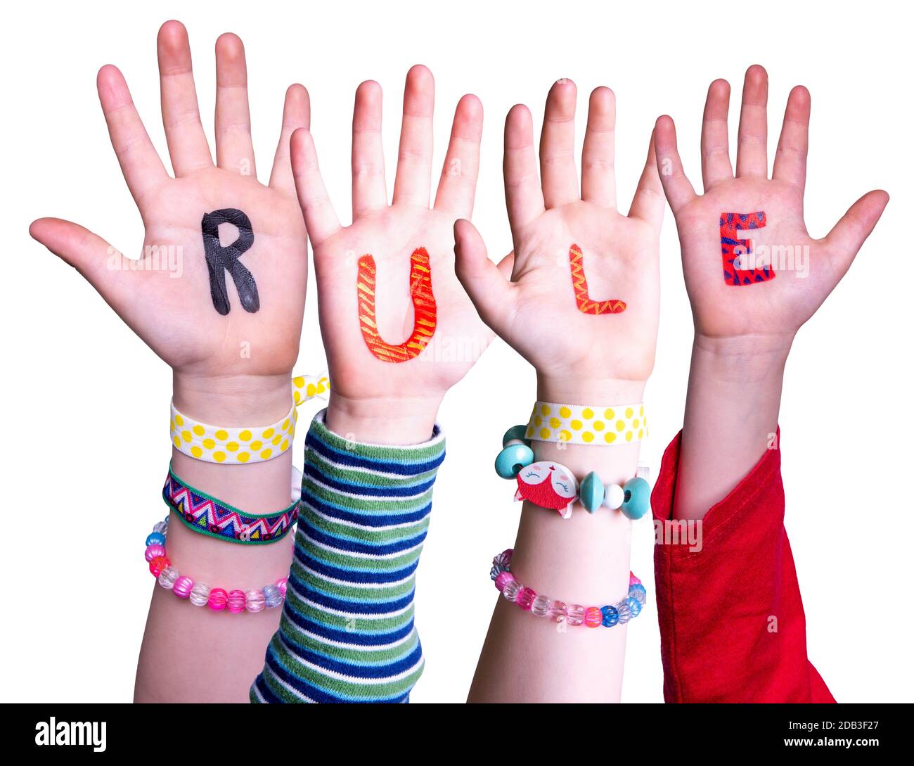 Children Hands Building Colorful Word Rule. White Isolated Background ...