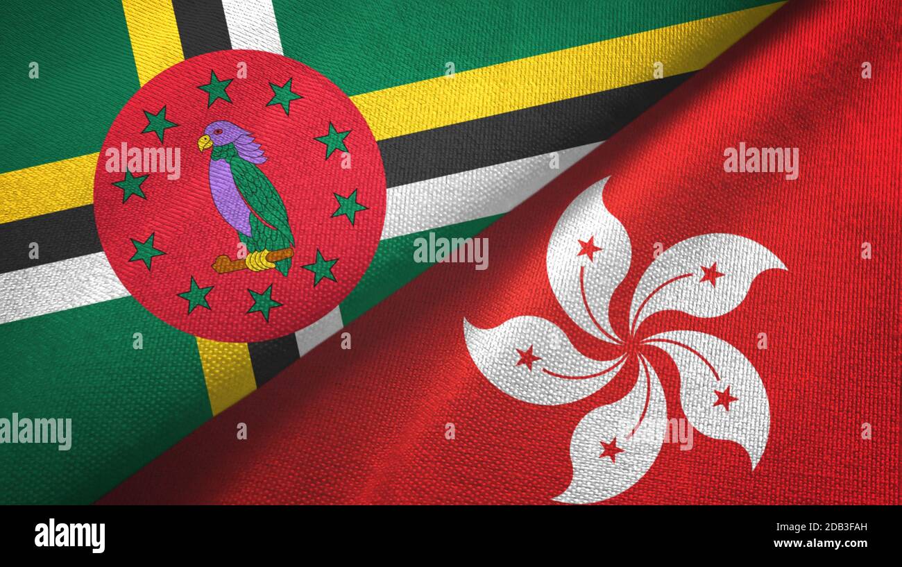 Dominica and Hong Kong two flags textile cloth, fabric texture Stock ...