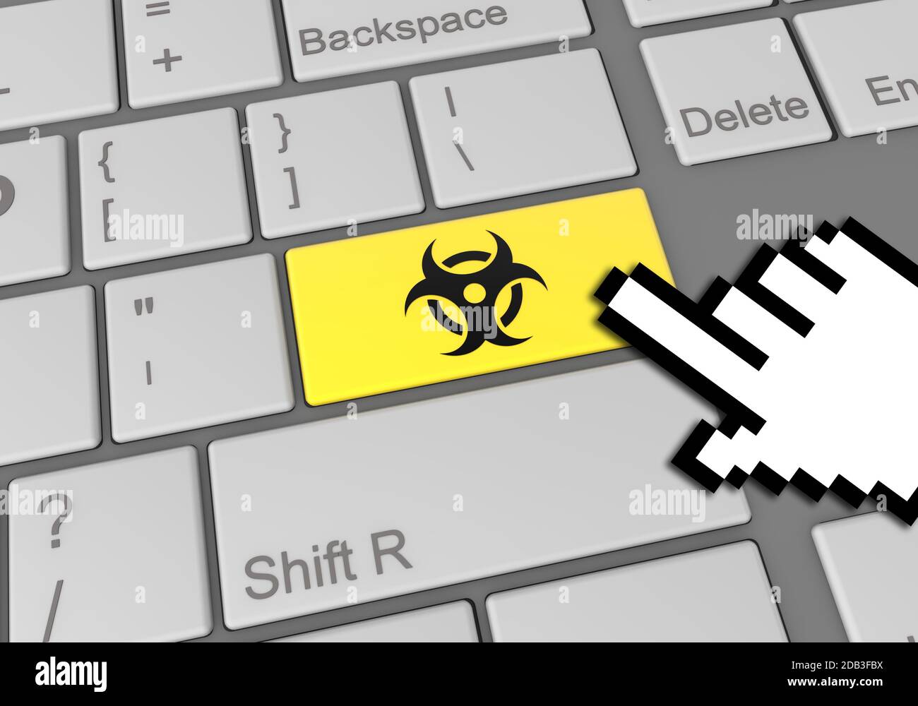 A digital illustration of a computer keyboard with a mouse clicking on ...