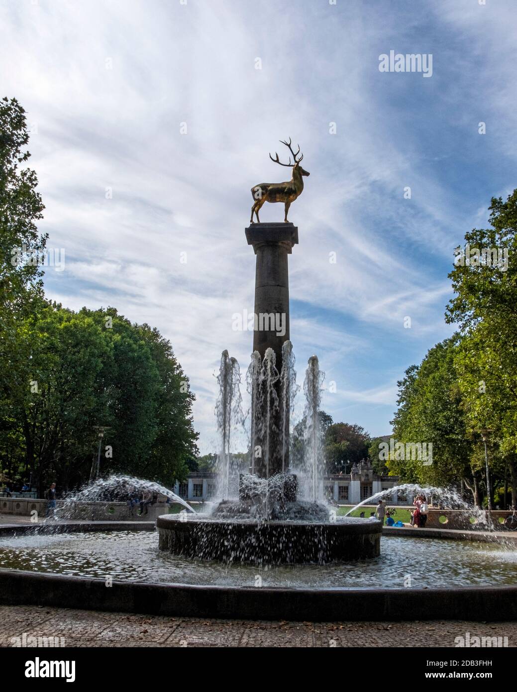 Fountain with Golden stag, 8.8 metre column with heraldic animal of ...