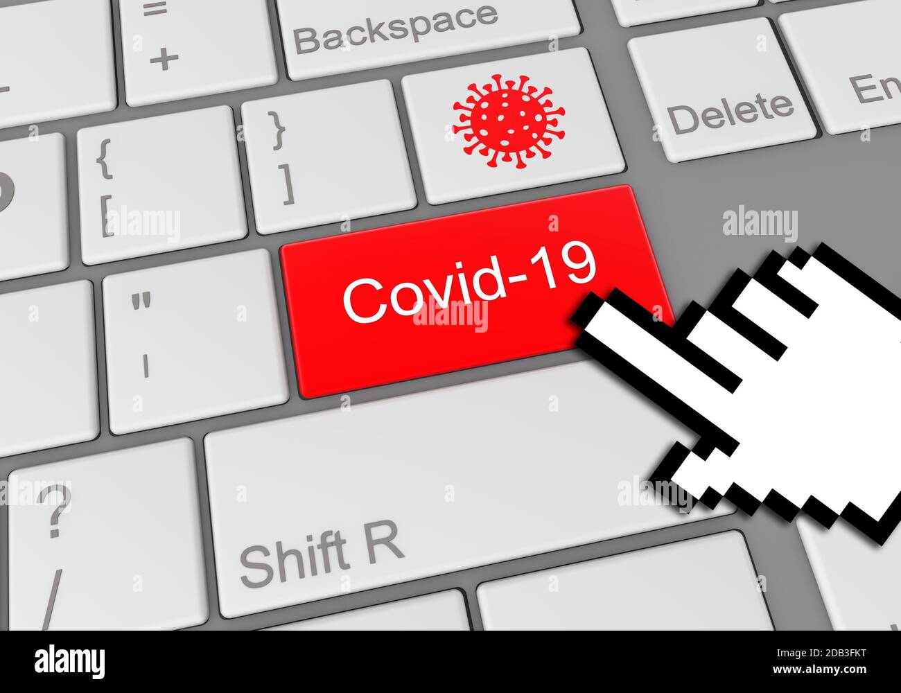 A digital illustration of a computer keyboard with a mouse clicking on ...