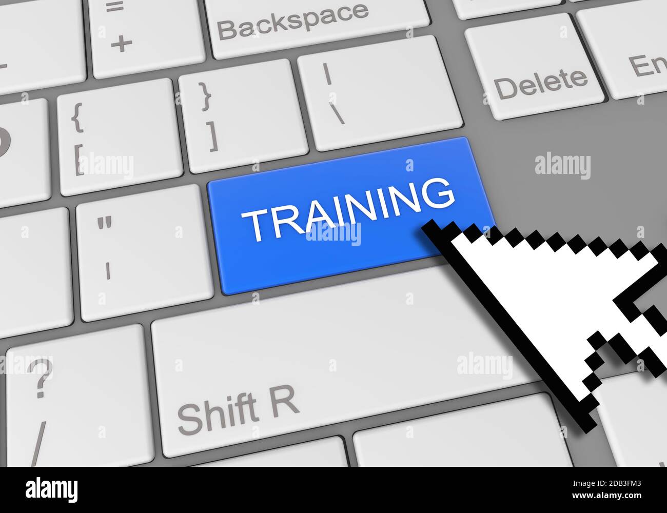 A digital illustration of a computer keyboard with a mouse clicking on ...