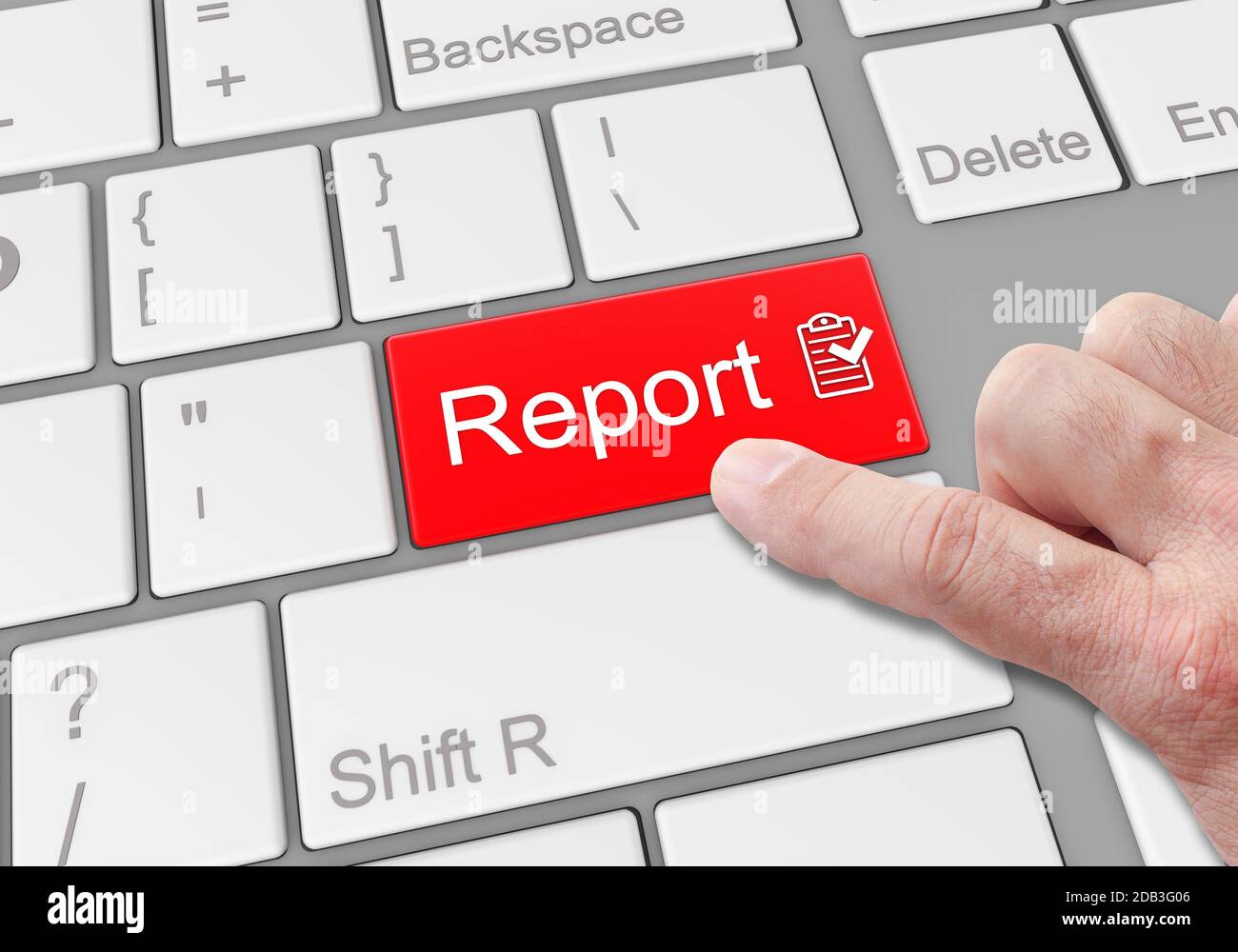 A digital illustration of a computer keyboard with a finger clicking on ...