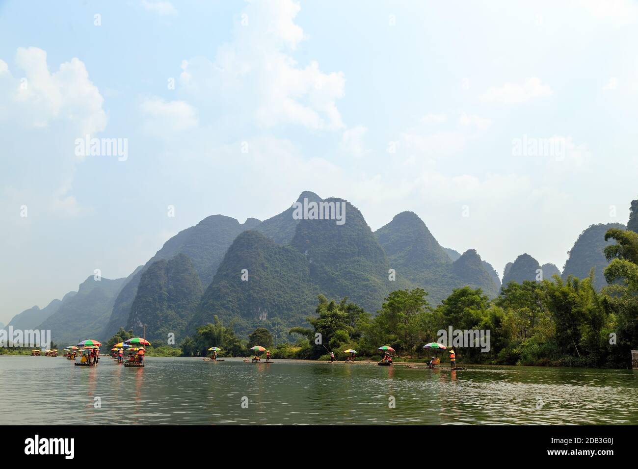 River rafting in the Yangshuo mountains, tourism in China Stock Photo ...
