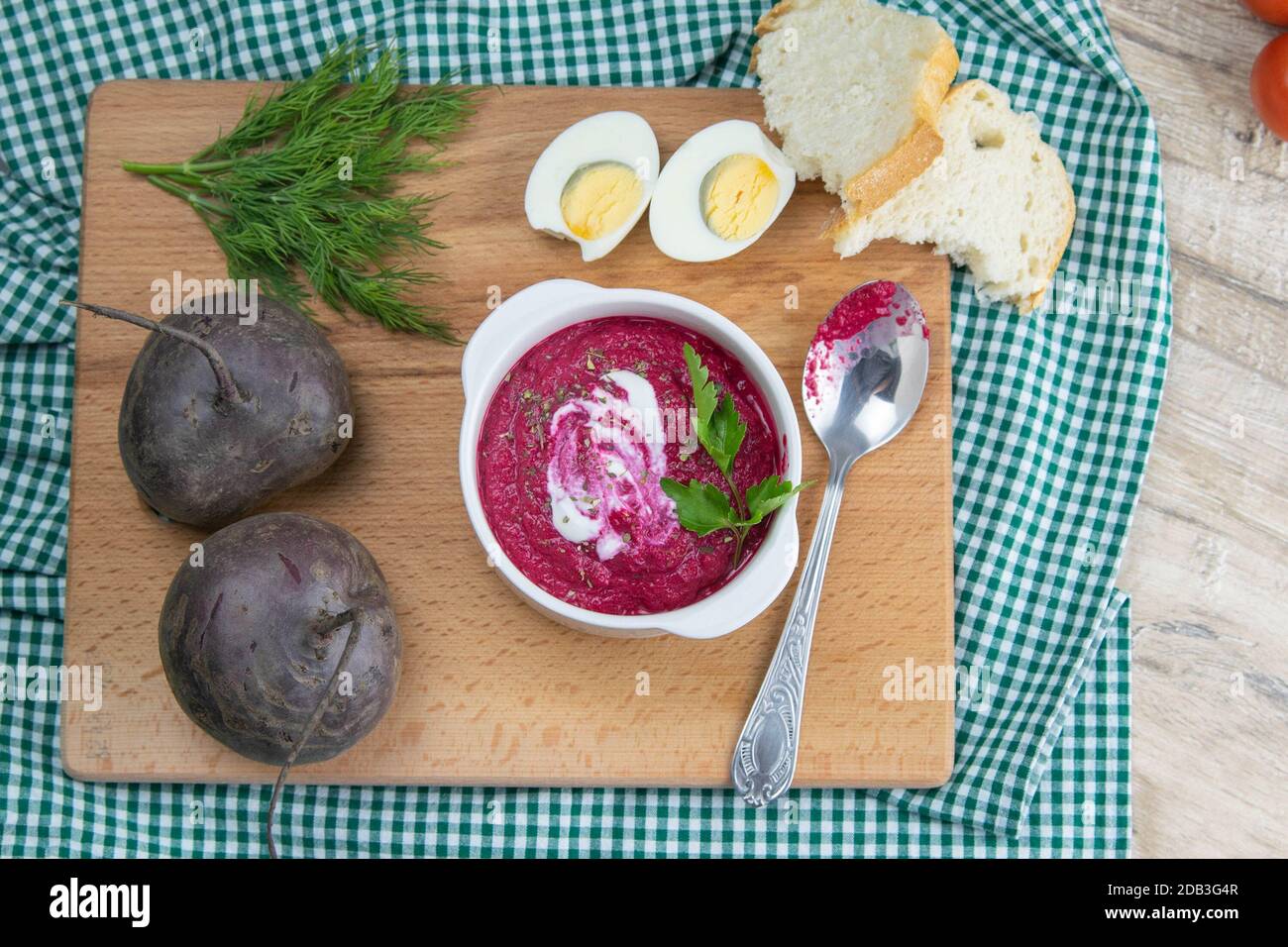 Delicious healthy beetroot salad with egg, cucumber, red and yellow ...