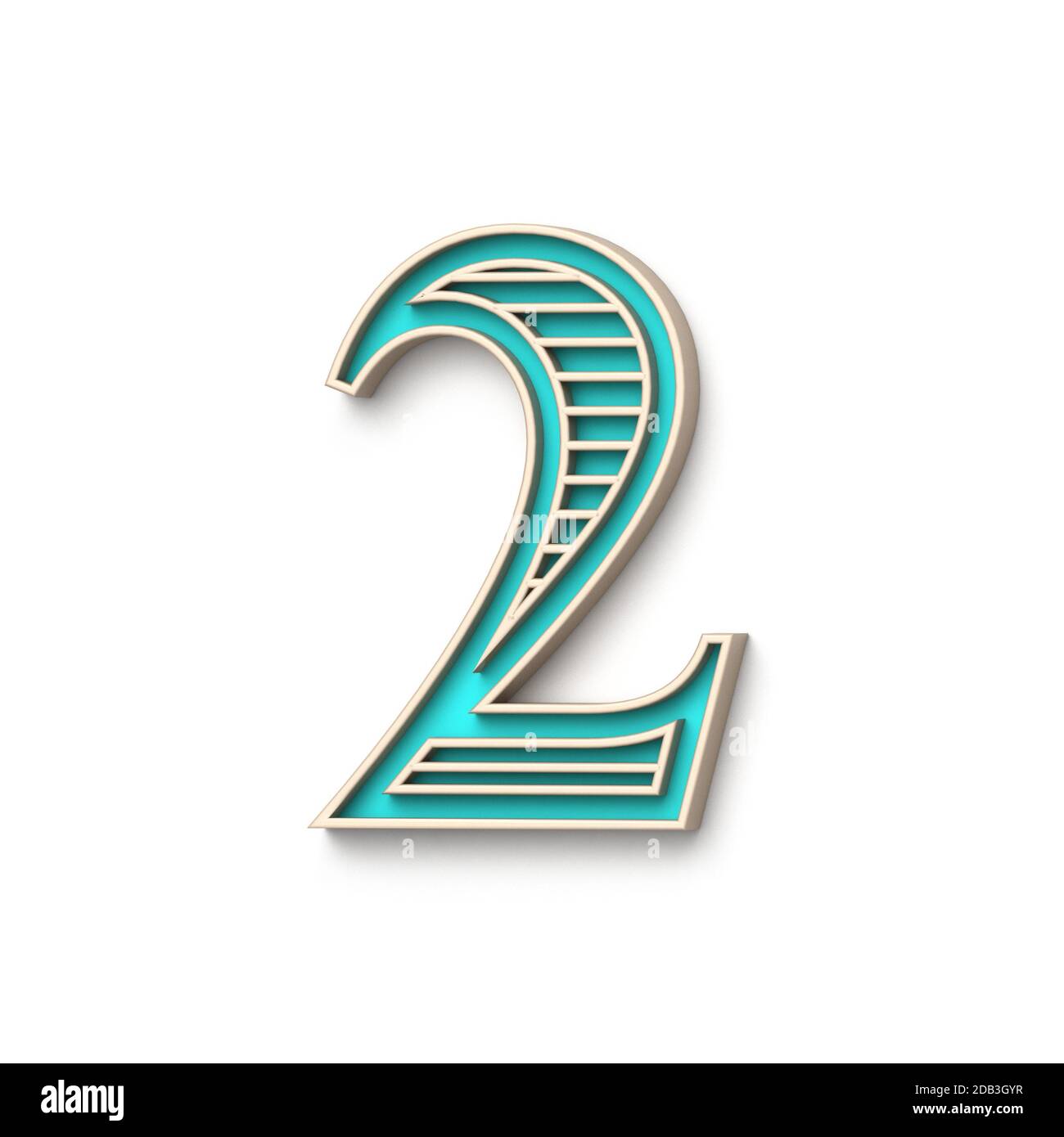Classic old fashioned font Number 2 TWO 3D render illustration isolated ...