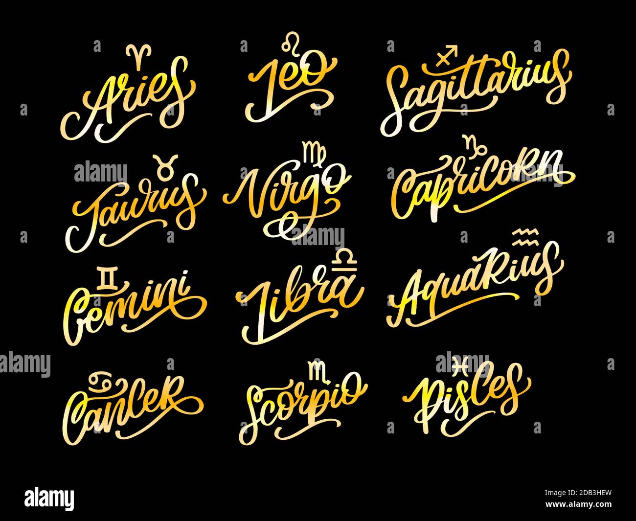 Zodiac lettering Vector Sign. Cartoon astrology text illustration ...