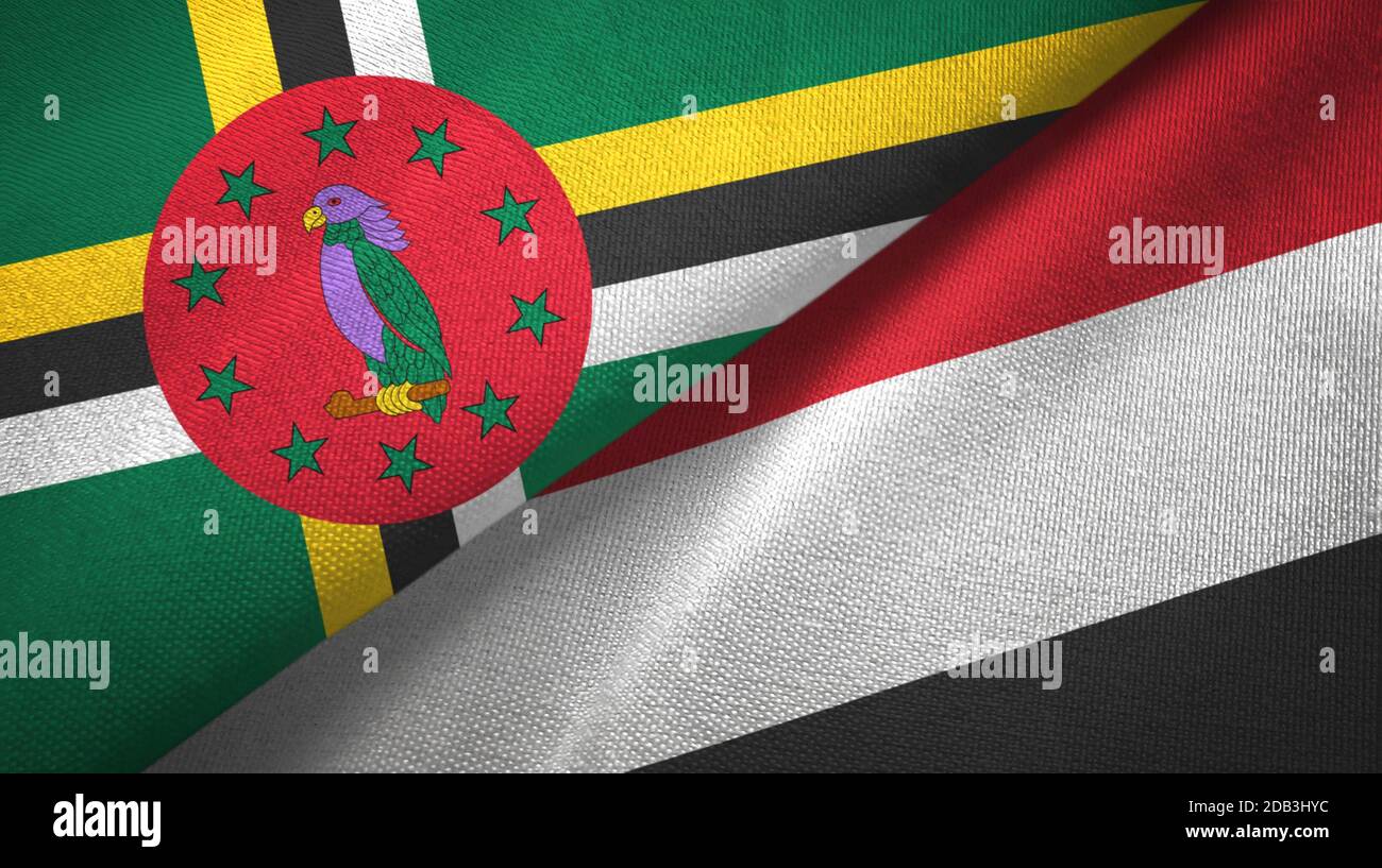 Dominica and Yemen two flags textile cloth, fabric texture Stock Photo ...