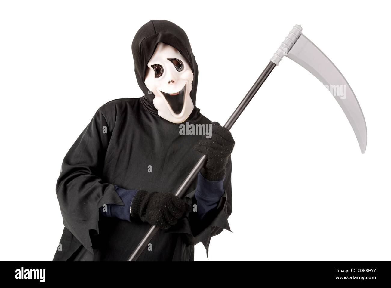 Kid with reaper mask in Halloween costume isolated in white Stock Photo ...