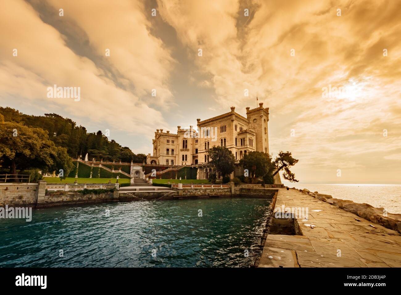 Italian castle by Adriatic sea in the gulf of Triest, ocean view in ...