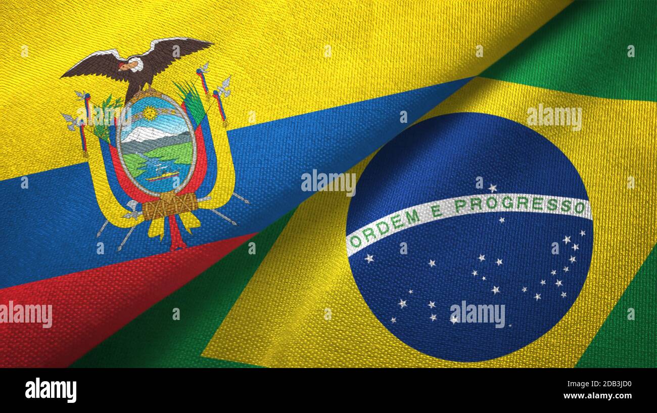 Ecuador and Brazil two flags textile cloth, fabric texture Stock Photo ...