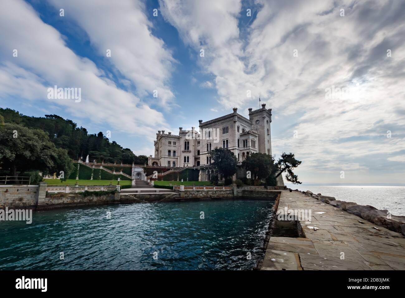 Italian castle by Adriatic sea in the gulf of Triest, ocean view in day ...