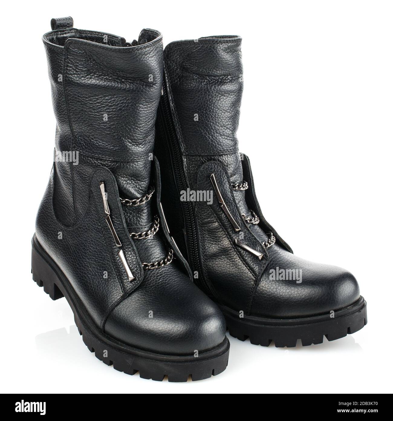 Black leather boots for girls on a white background. Photo for shoes ...