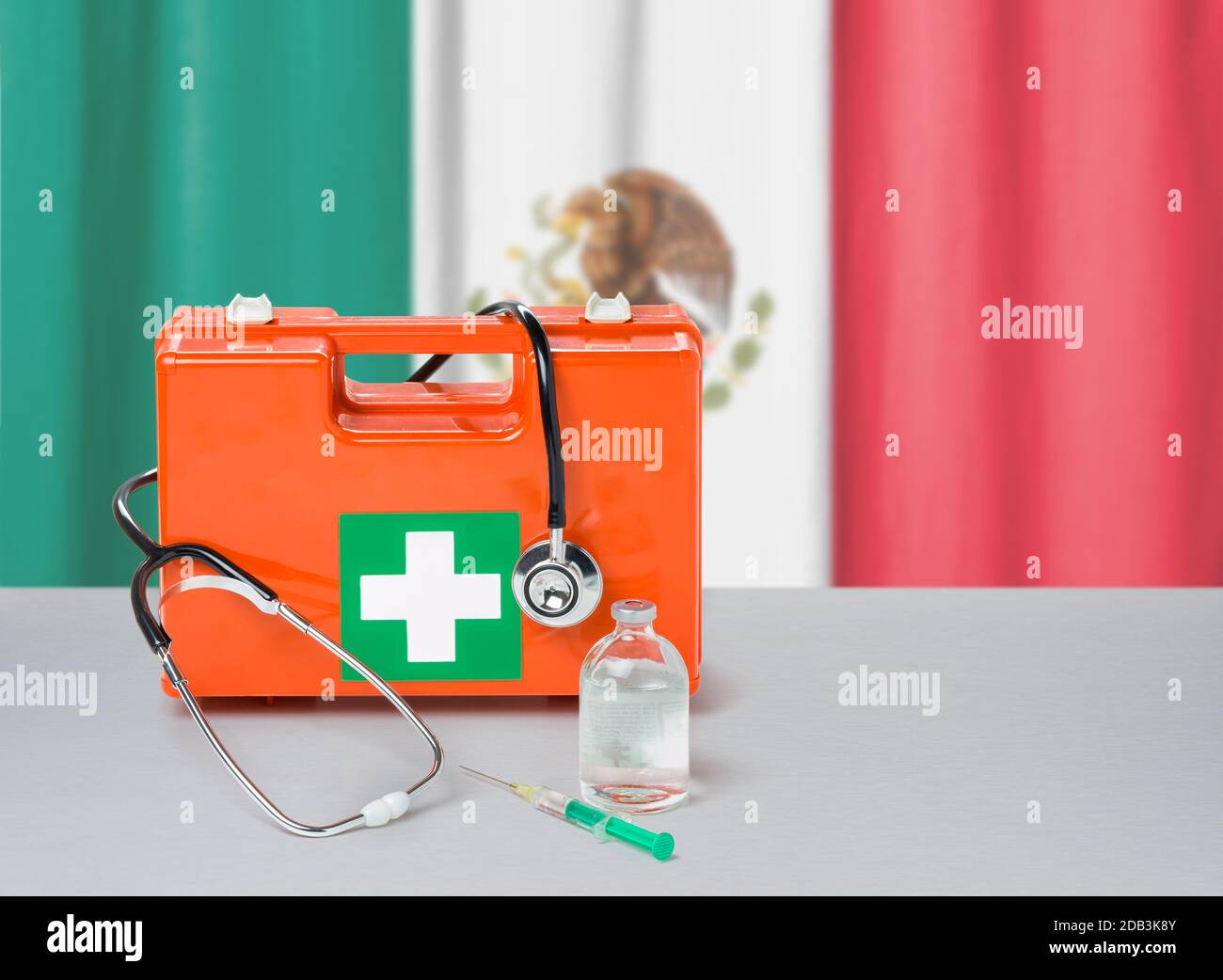 First aid kit with stethoscope and syringe - Mexico Stock Photo - Alamy