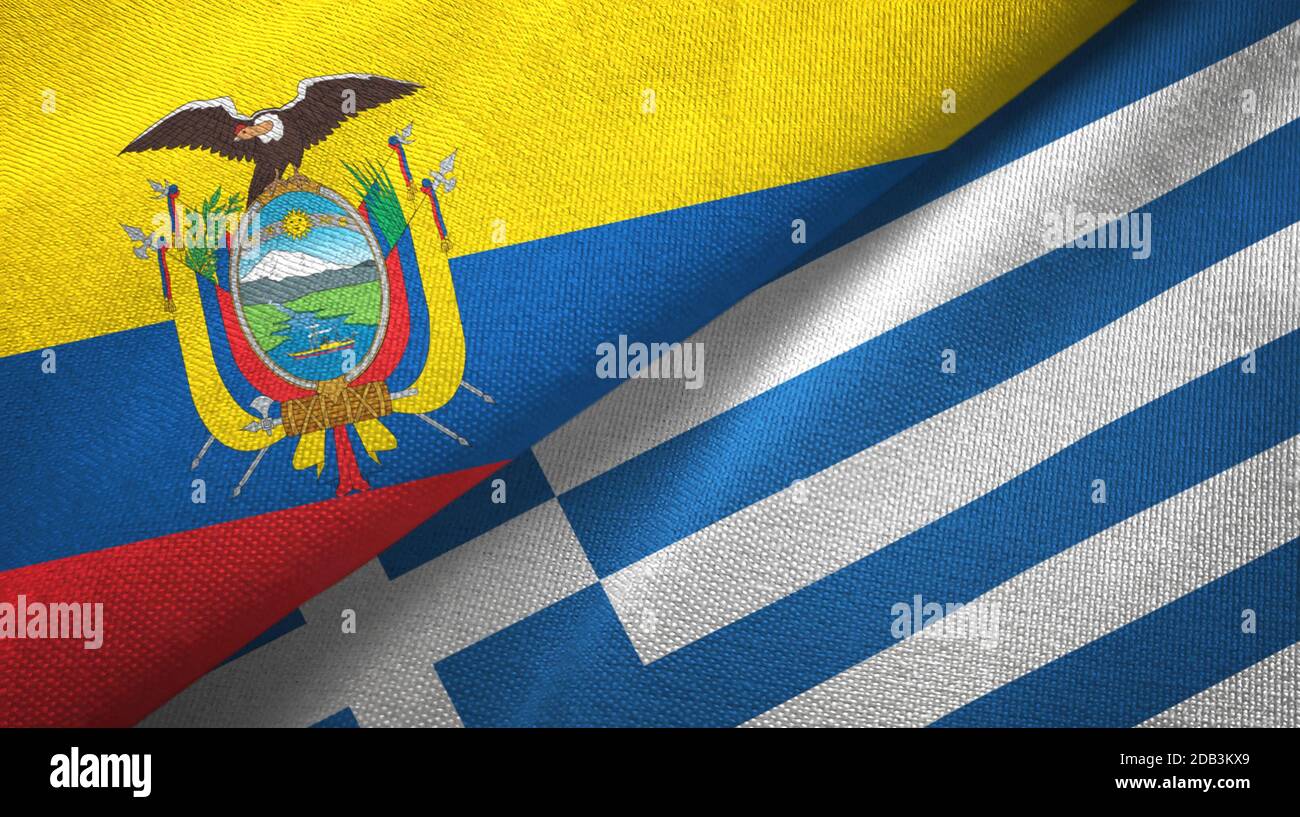 Ecuador and Greece two flags textile cloth, fabric texture Stock Photo ...