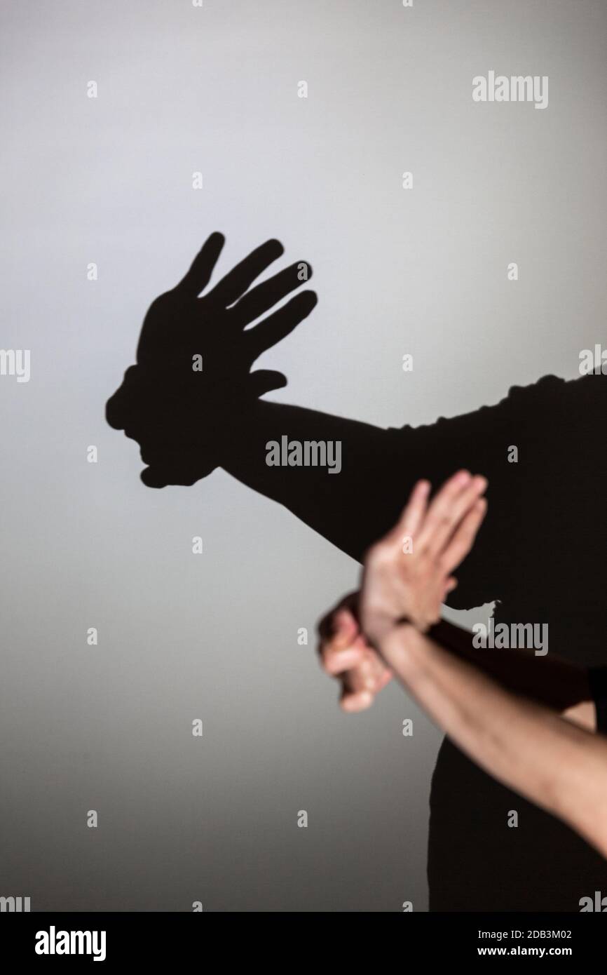play shadow projected on a white screen. the person's hands form the ...