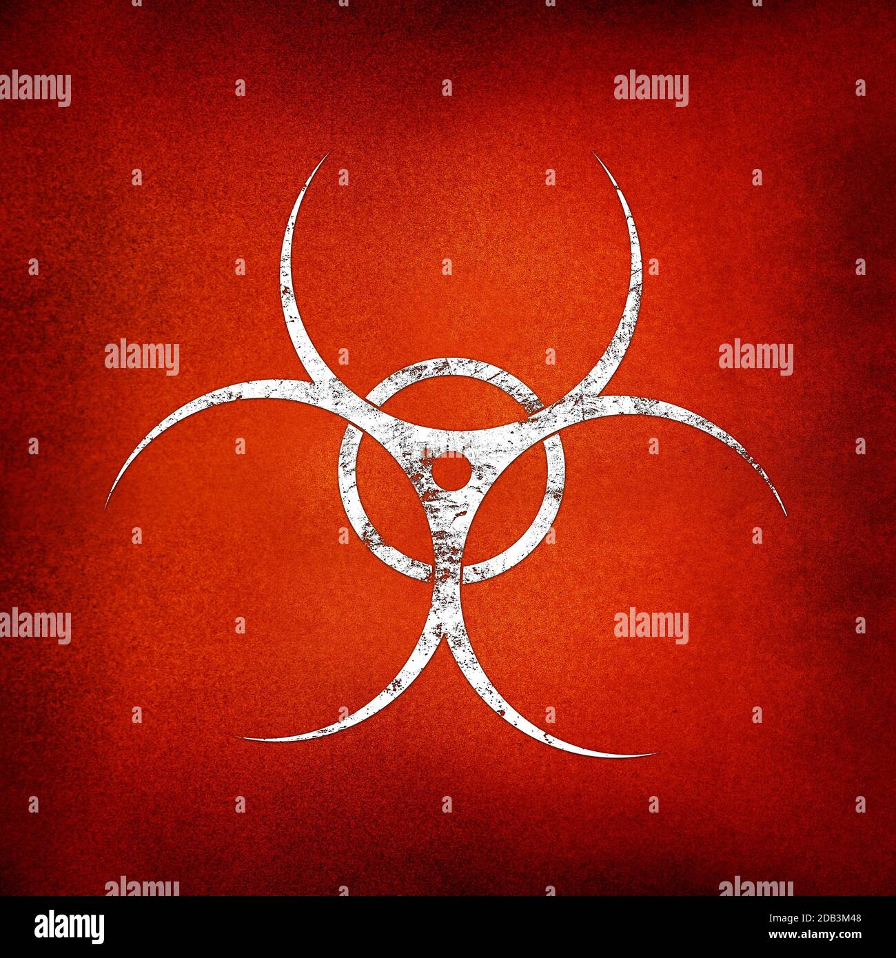 White biohazard warning sign painted over grunge red background with ...
