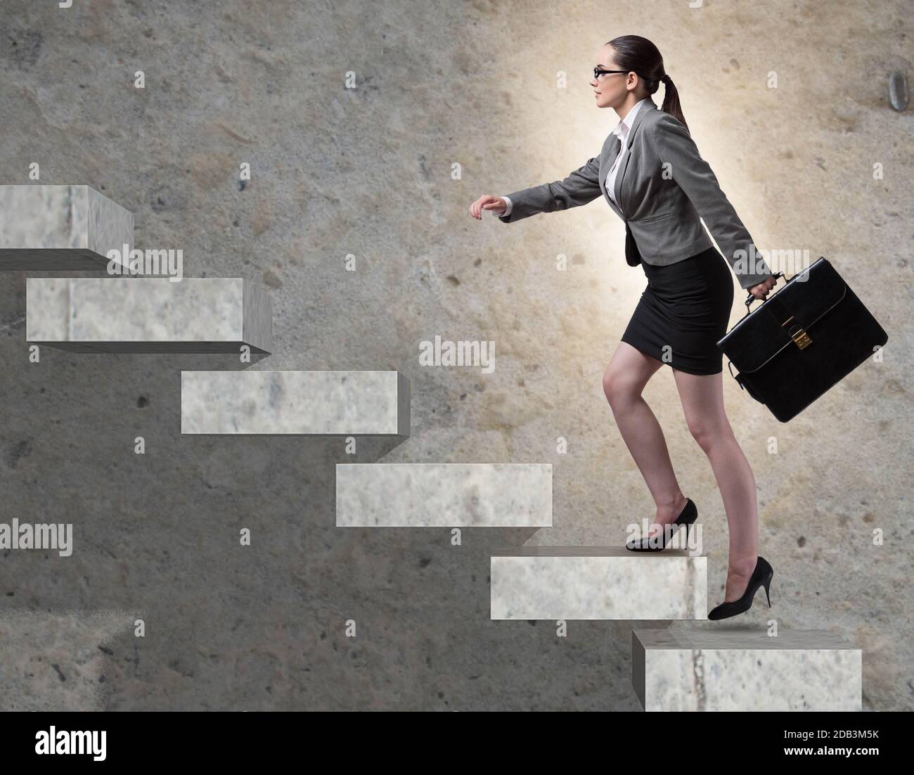 The businesswoman climbing career ladder in business concept Stock ...