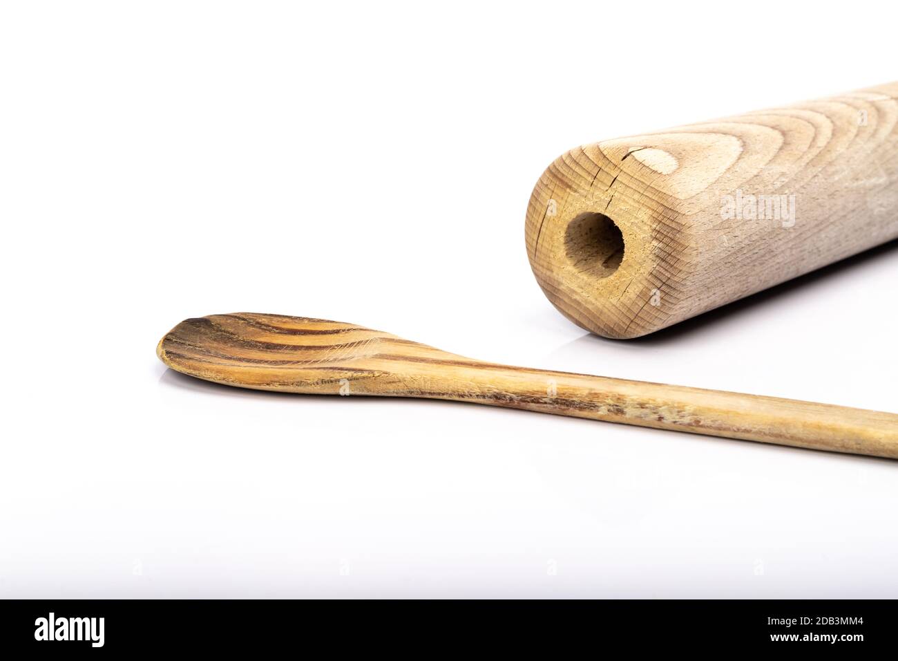 wooden spoon and rolling pin on white background in studio Stock Photo ...