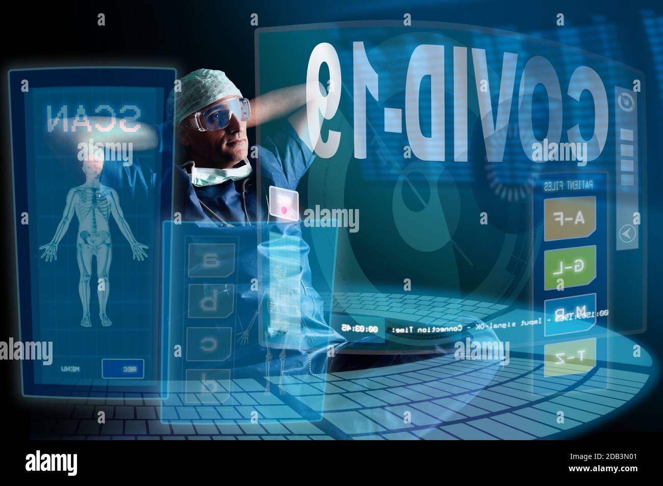 Doctor researching Corona virus cure, with digital screens Stock Photo ...
