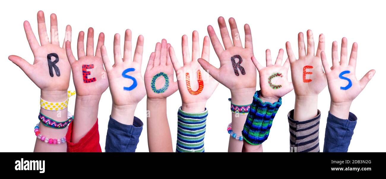 Children Hands Building Colorful Word Resources. White Isolated ...