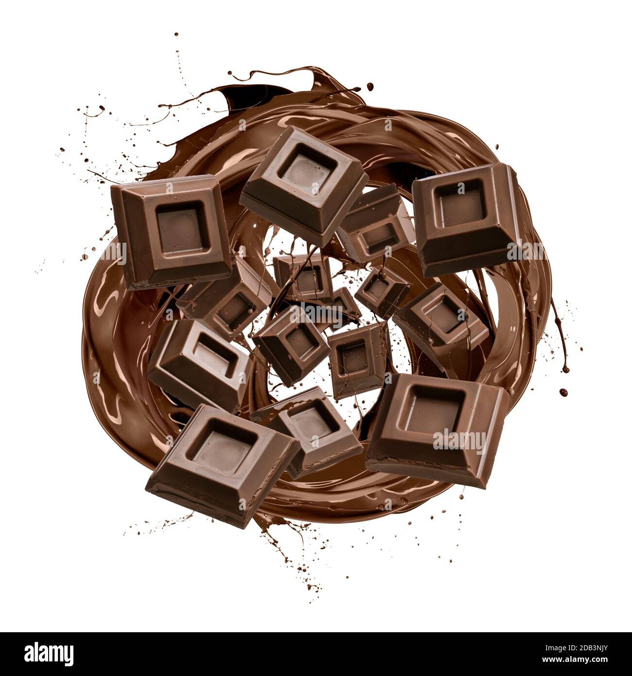 chocolate wave splashing with block, isolated on white Stock Photo - Alamy